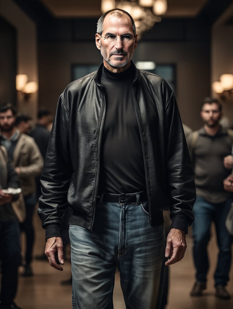 Premium Free ai Images | steve jobs full body and looking at camera