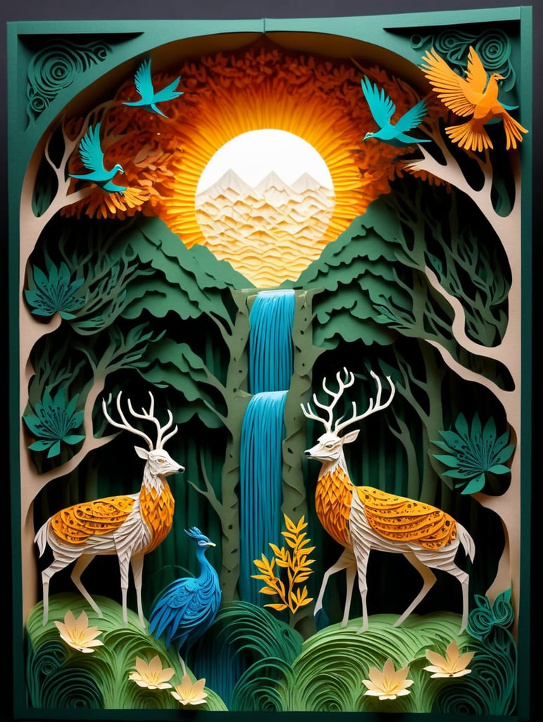 Premium Free ai Images | papercut colorful nature with forest and ...