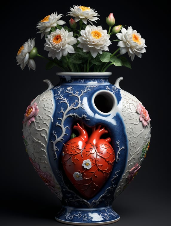 Premium Free ai Images | chinese porcelain human heart vase with flower