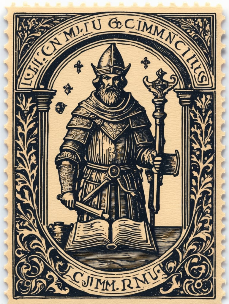 Premium Free ai Images | medieval style stamp ex libris œcumenius