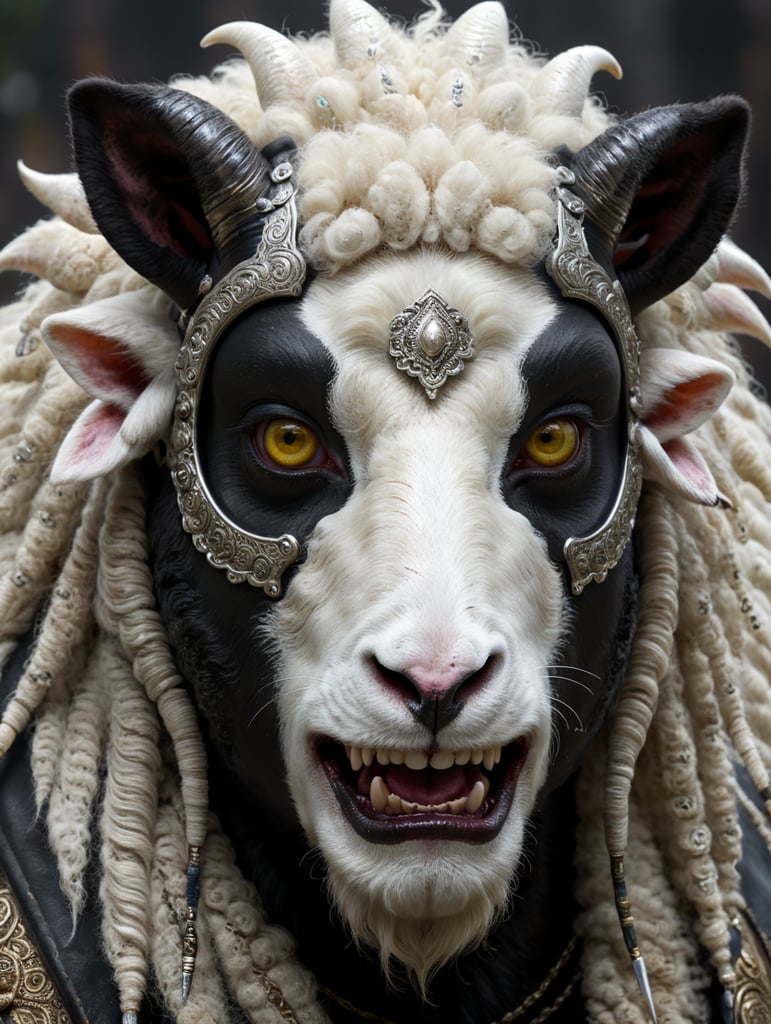 Premium Free ai Images | sheep with white goth metal face paint