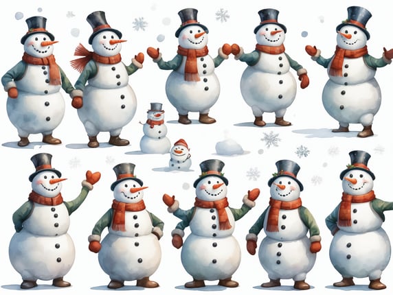 Premium Free ai Images | snowman different angles and expressions full ...