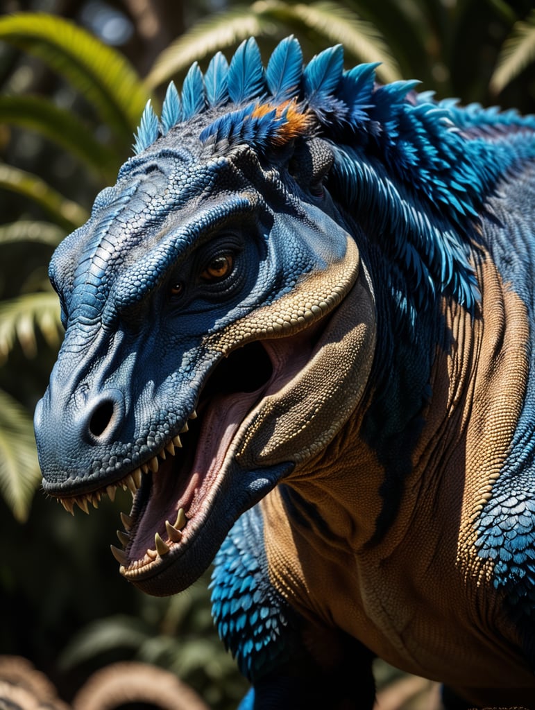 Premium Free ai Images | blue feathered tyrannosaurus rex vibrant ...