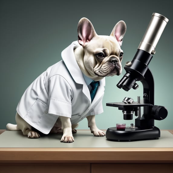 Premium Free ai Images | french bulldog into microscope laboratory ...