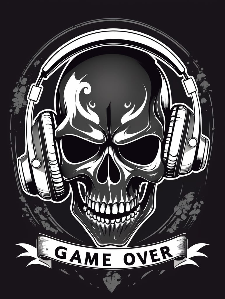 Premium Free ai Images | black and white game over skull gaming logo ...