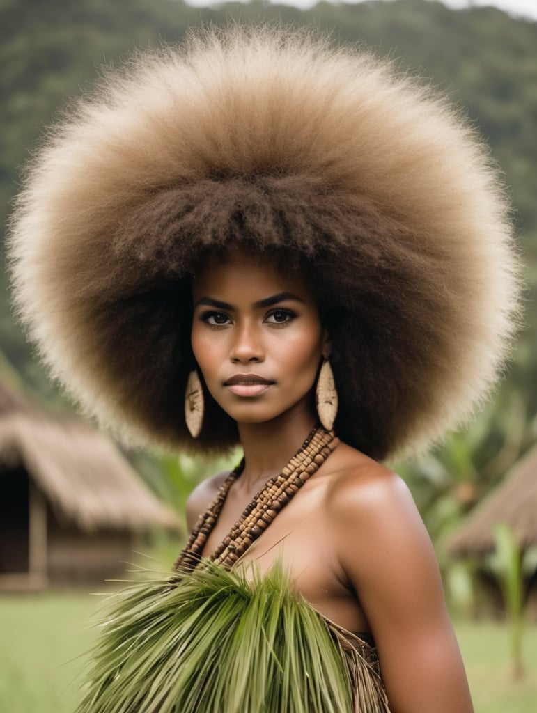 Premium Free ai Images | papua new guinea woman afro hair wearing grass ...