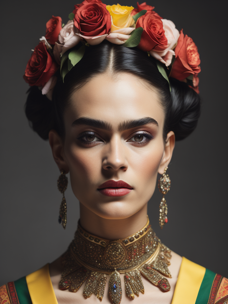 Premium Free ai Images | portrait of frida kahlo bright and saturated ...
