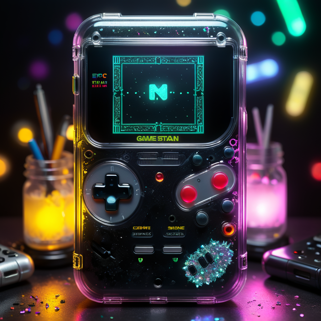 Premium Free ai Images | render retro tiny cute black shiny game boy ...