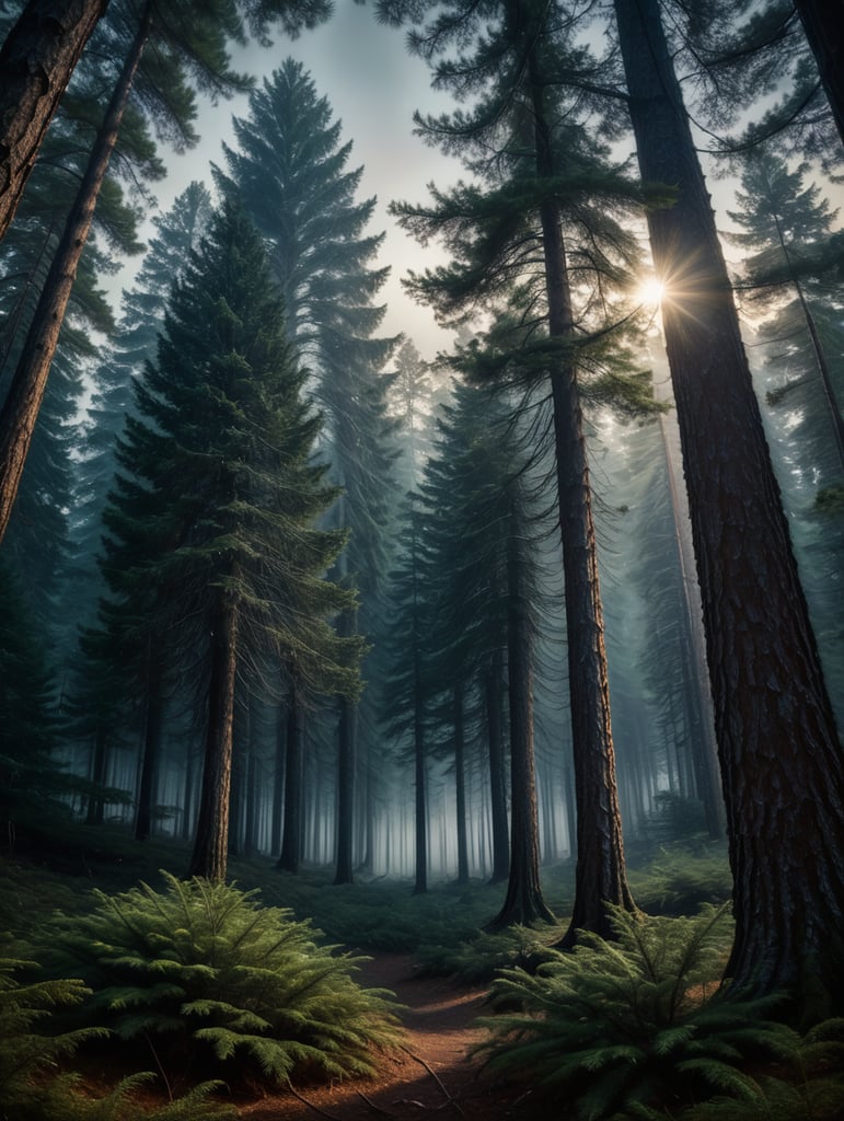 Premium Free ai Images | pine tree forest night