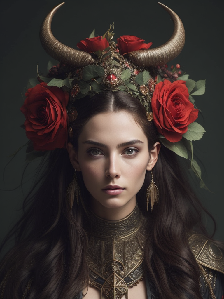 Lumenor AI Image Generation - girl wears headdress with horns on it in ...