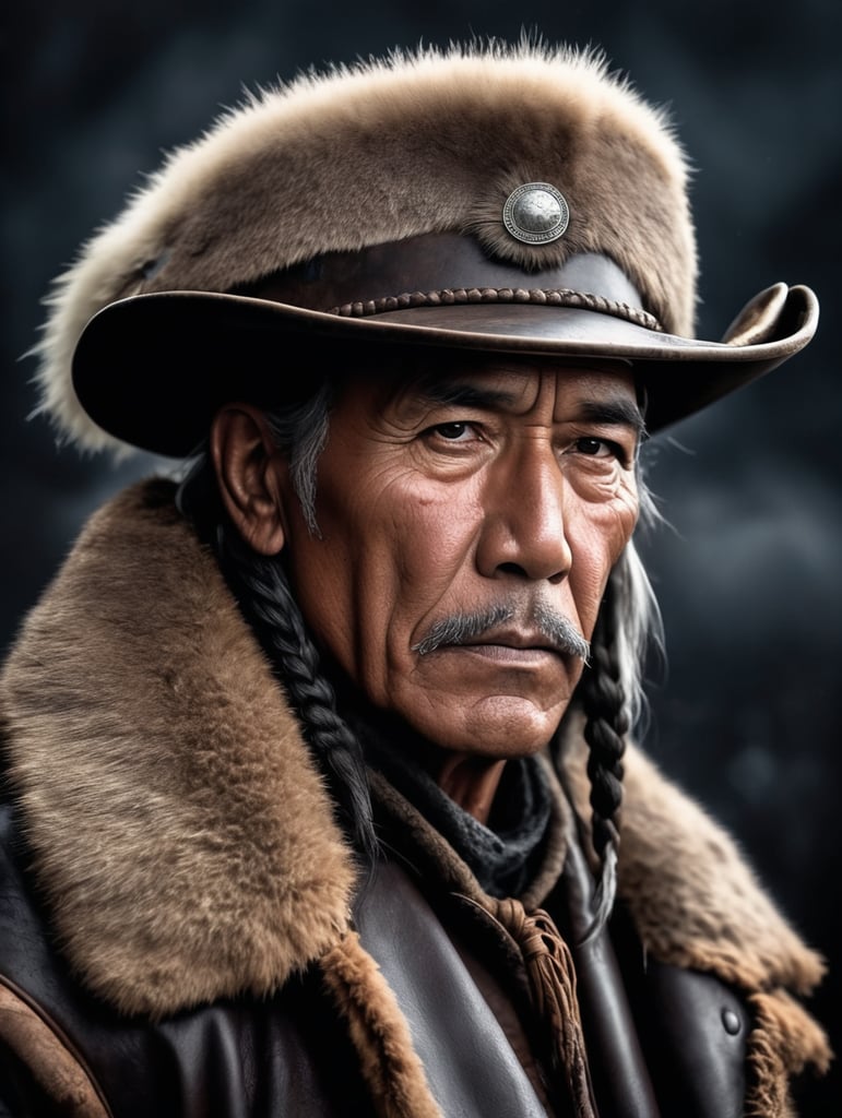 Premium Free ai Images | portrait old western native american hunter ...