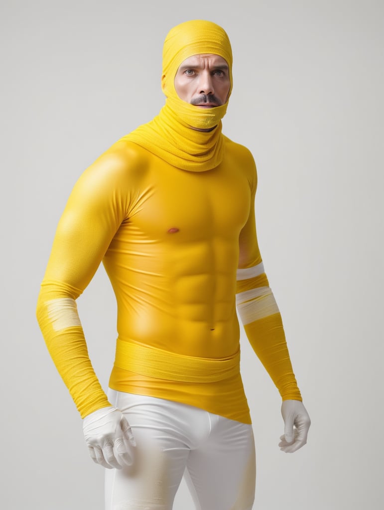 Premium Free ai Images | photograph of man covered in yellow bandages ...