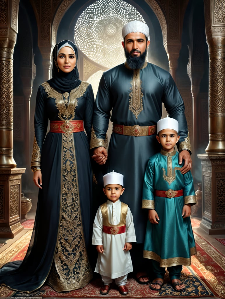 Premium Free ai Images | muslim husband and wife couple with two sons ...