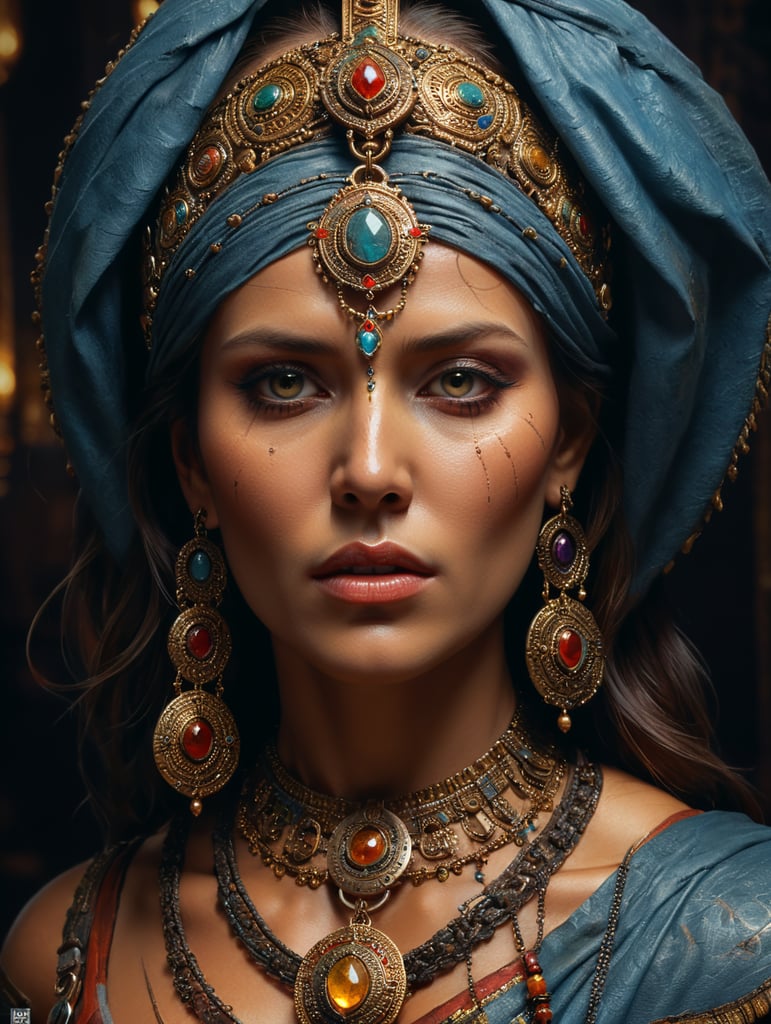 Premium Free ai Images | worrior woman face with pendant across her face