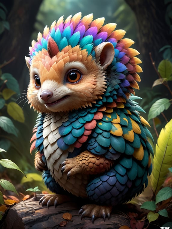 Premium Free ai Images | cute fluffy hybrid pangolin sparrow colorfull ...