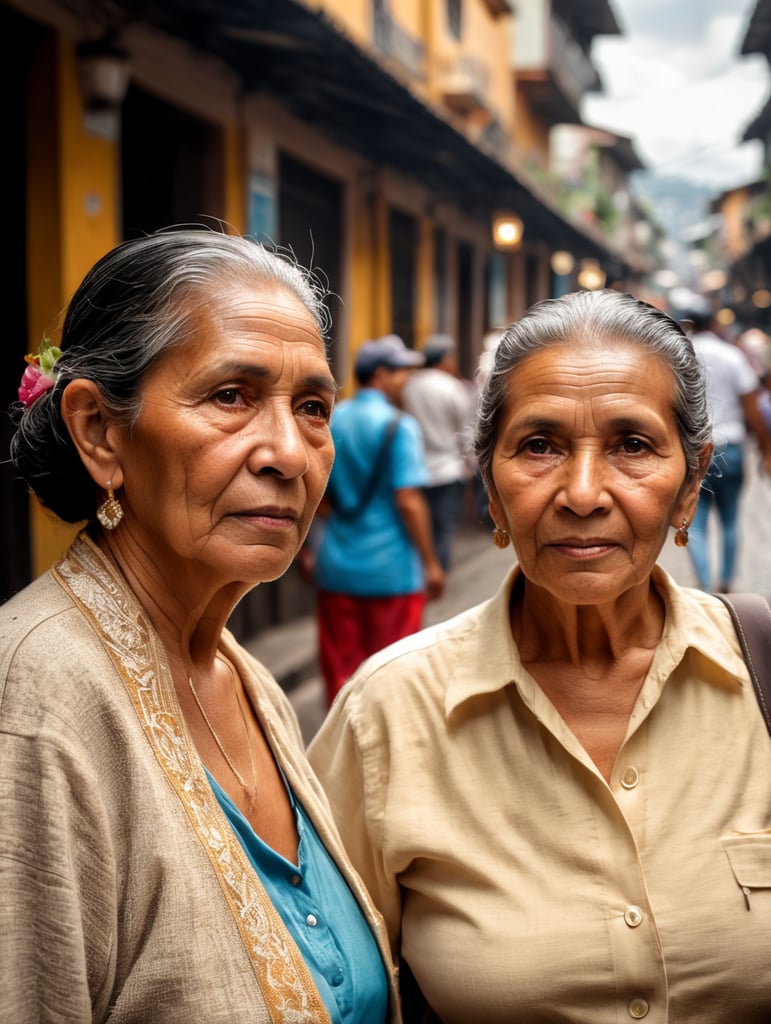 Premium Free ai Images | old colombian womans on the street talking of ...