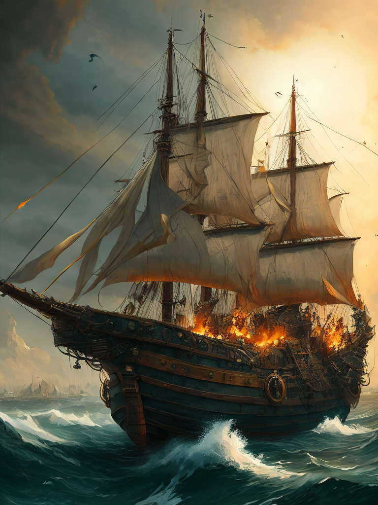 Premium Free ai Images | medieval pirate ship in battle
