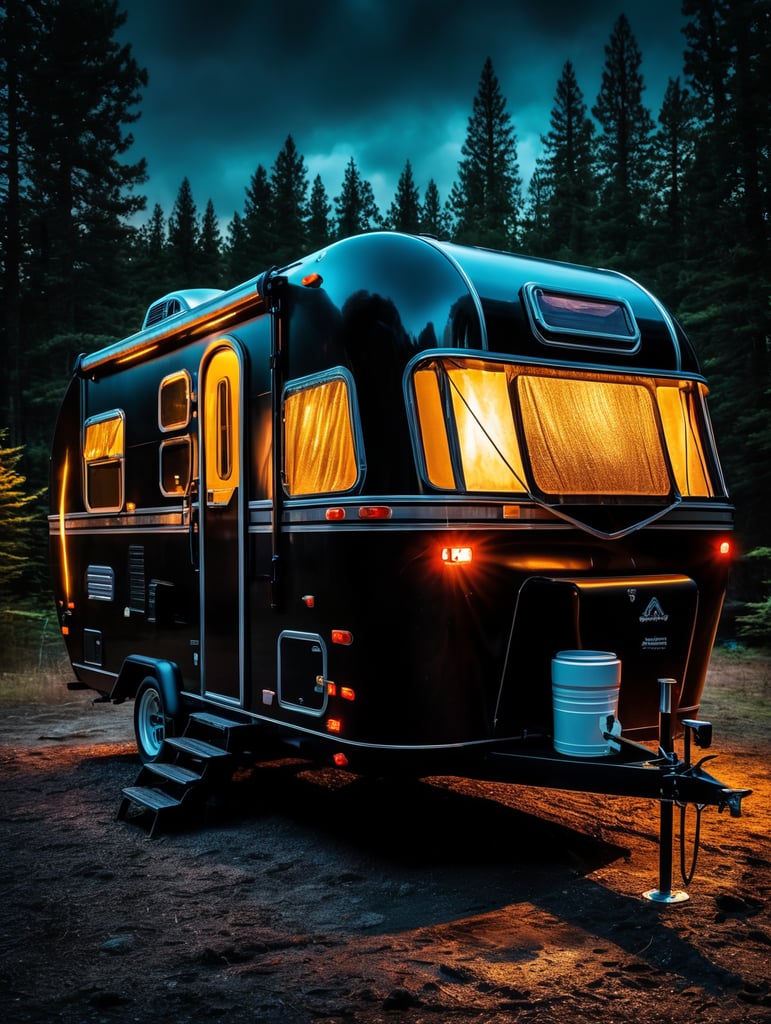 Premium Free ai Images | alien camping trailer made of black alien ...