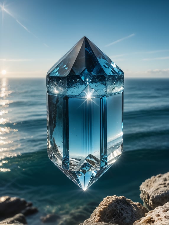 Premium Free ai Images | magic glowing blue crystal flying inches above ...