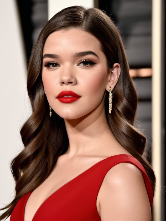 Premium Free ai Images | hailee steinfeld in red dress with red lipstick