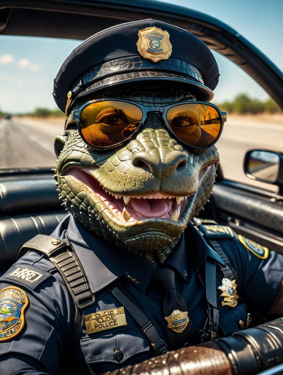Premium Free ai Images | alligator police officer sitting behind the ...