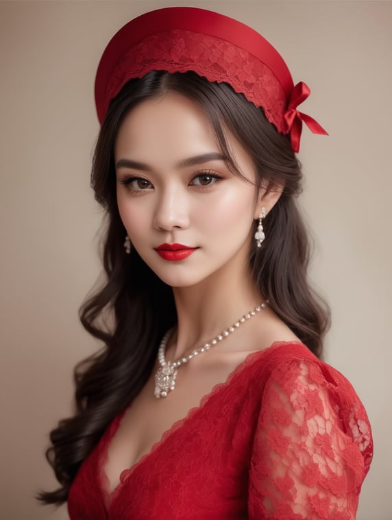 Premium Free ai Images | beautiful lady in red dress lace uju dress red ...