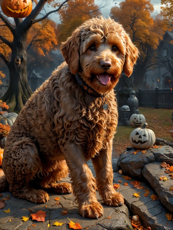 Premium Free ai Images | halloween medium caramel labradoodle