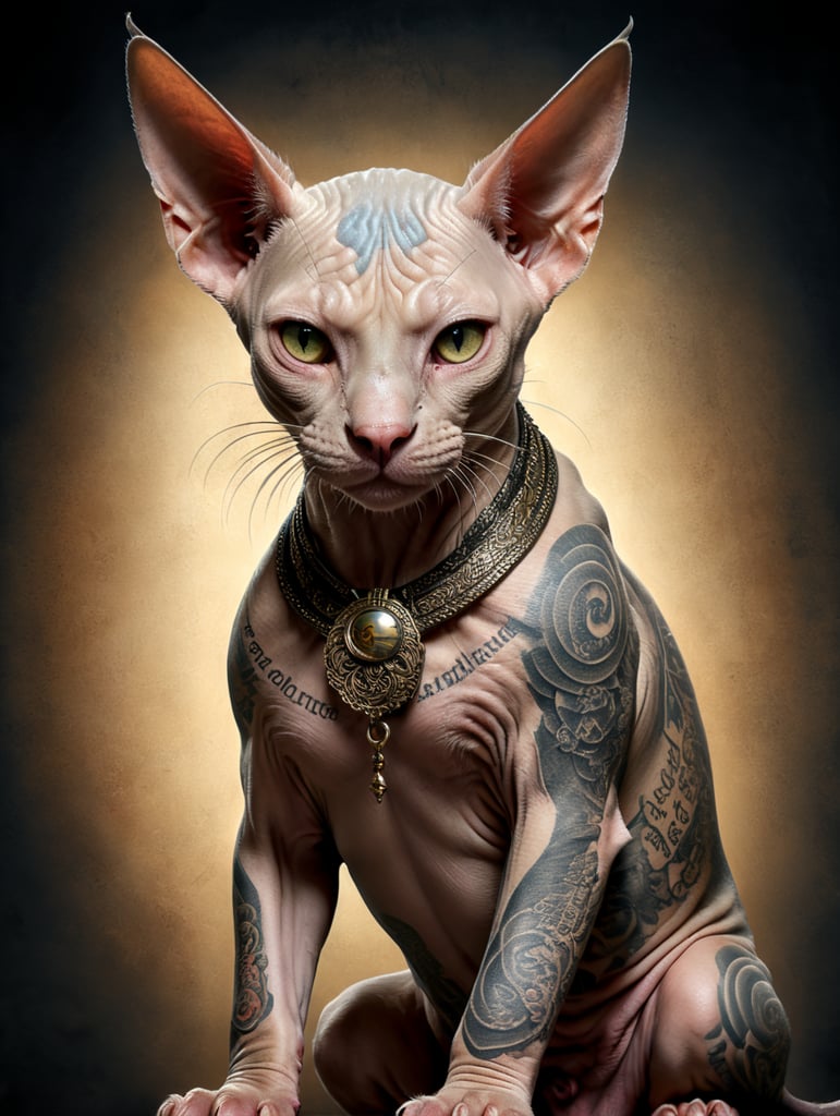 Premium Free ai Images | sphynx cat with calligraphy tattoos ...