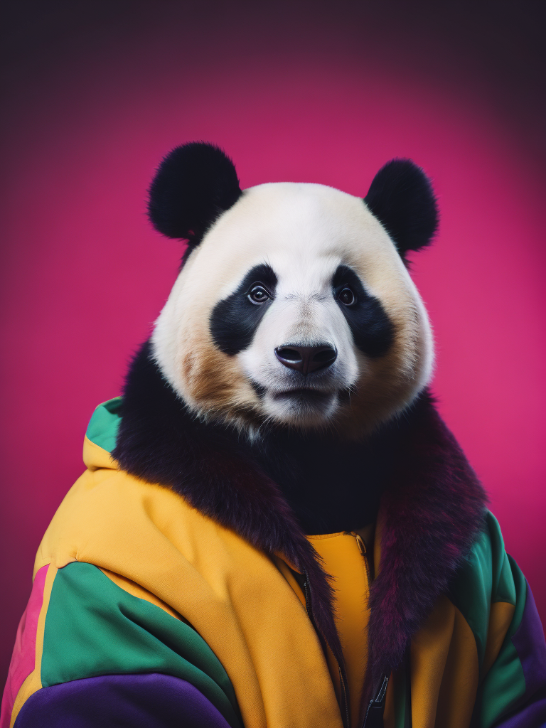 Lumenor AI Image Generation - portrait of panda dressed in colorful ...