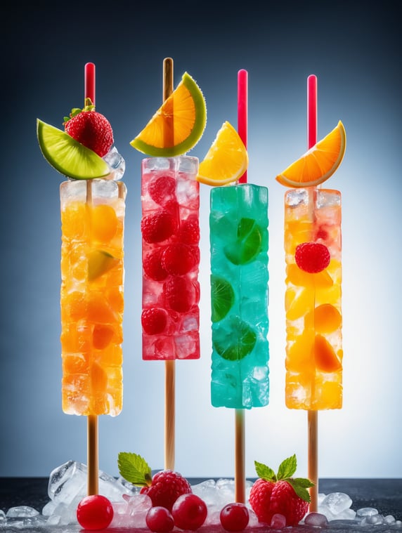 Premium Free ai Images | translucent fruit ice on stick bright ...
