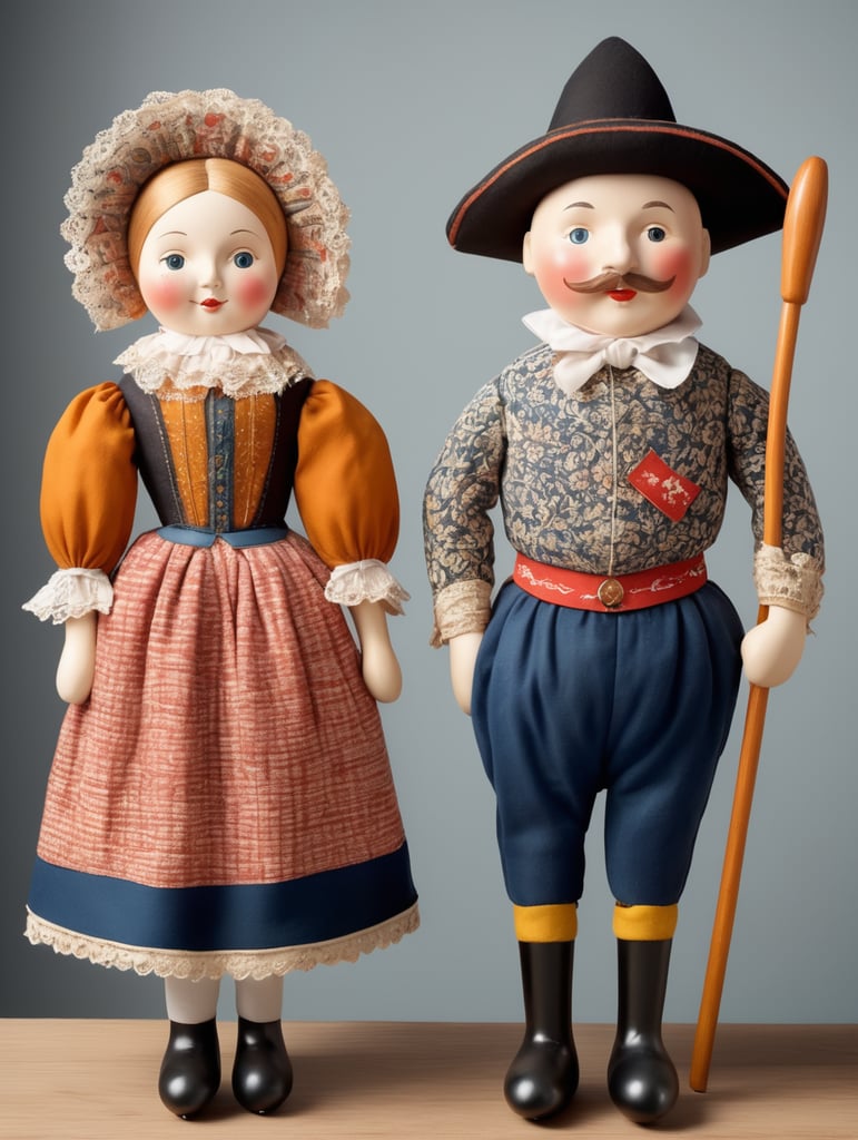 Premium Free ai Images | pair of anthropomorphic dolls in the style of ...