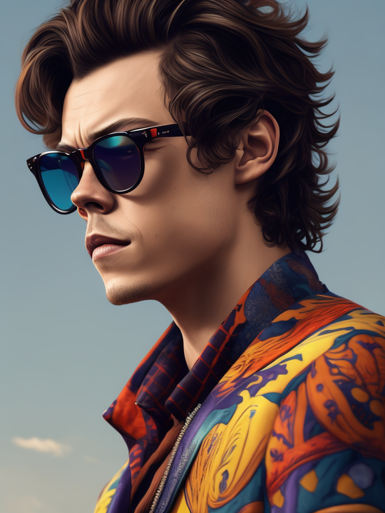 Premium Free ai Images | harry styles wearing brightly patterned jacket ...