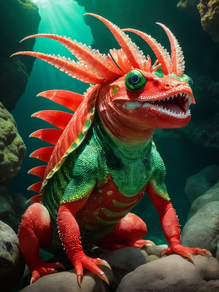 Premium Free ai Images | colorful sea creature sitting on rocks in the ...