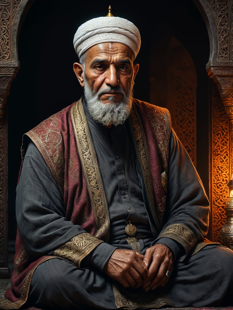 Premium Free ai Images | old muslim man sitting