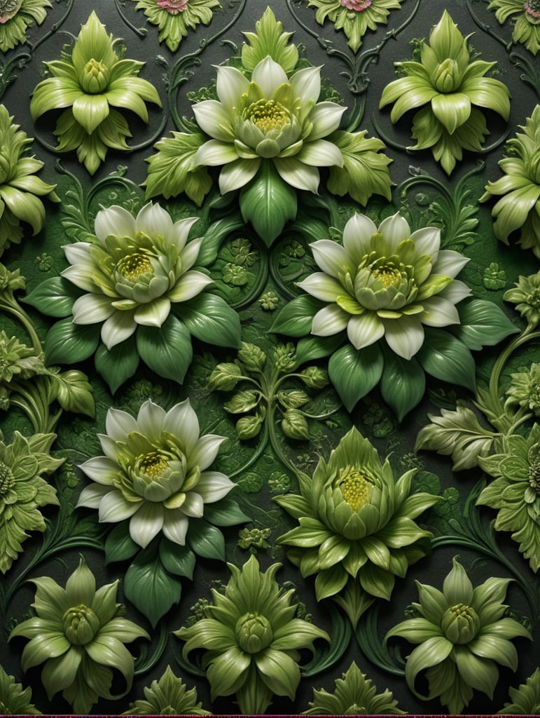 Premium Free ai Images | green floral tile print fabric