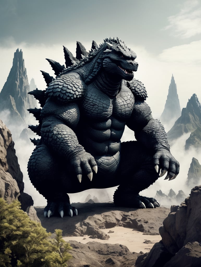 Premium Free ai Images | godzilla squatting over continent with his big ...