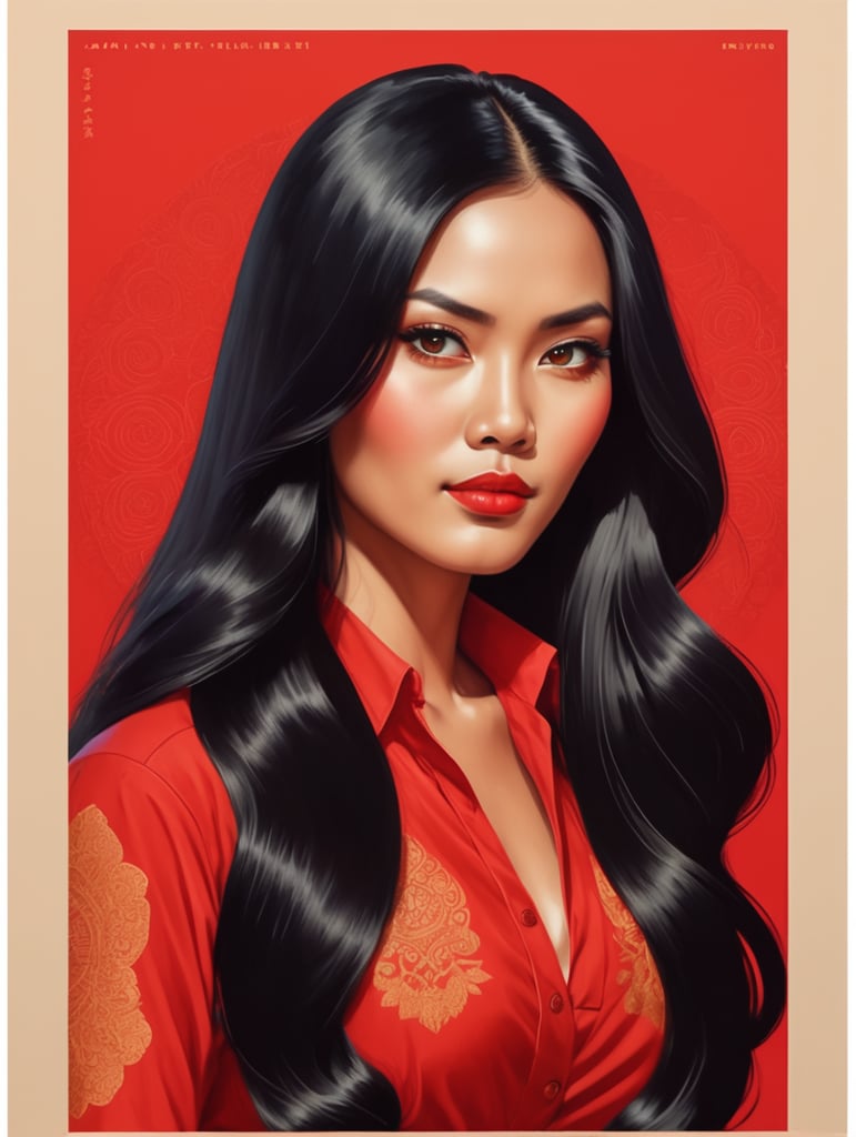 Premium Free ai Images | beautiful indonesian woman with long black ...