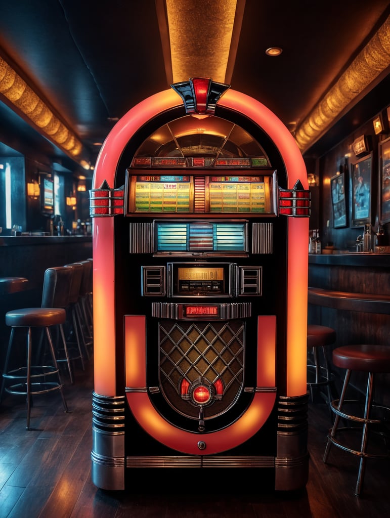 Lumenor AI Image Generation - retro jukebox in bar sharp focus highly ...