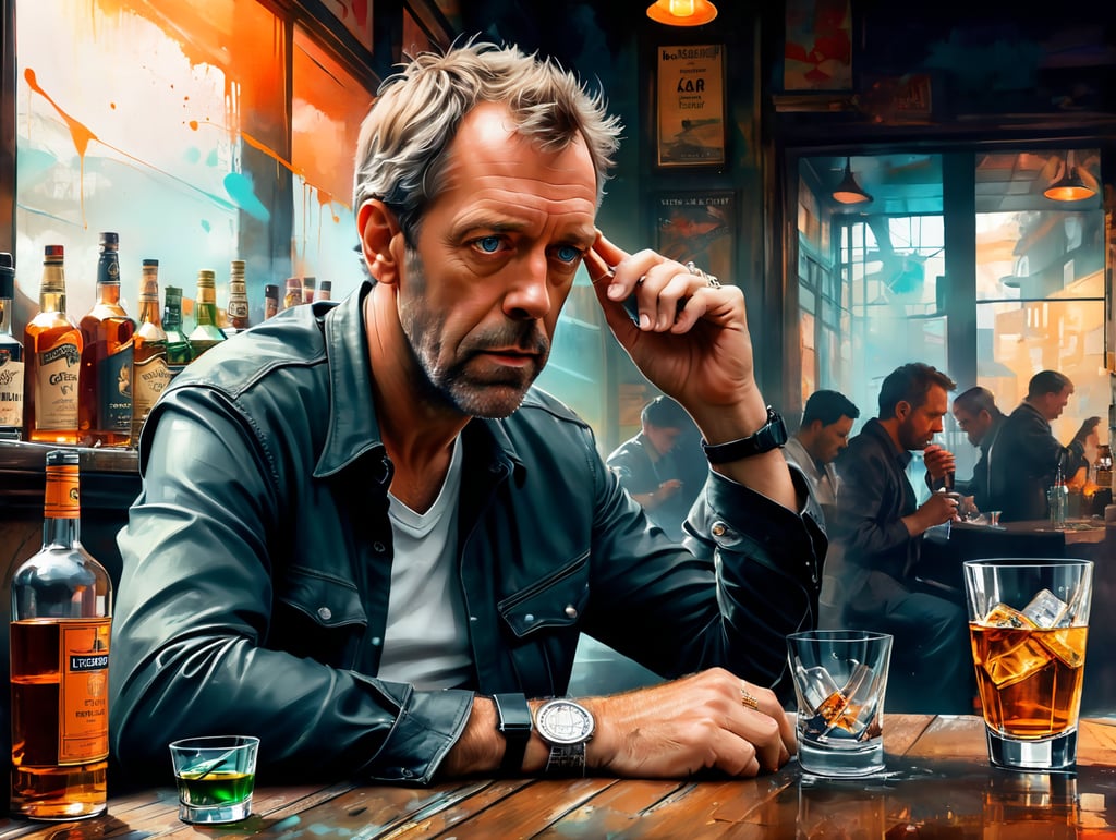 Premium Free ai Images | hugh laurie down on his luck in sleazy bar ...