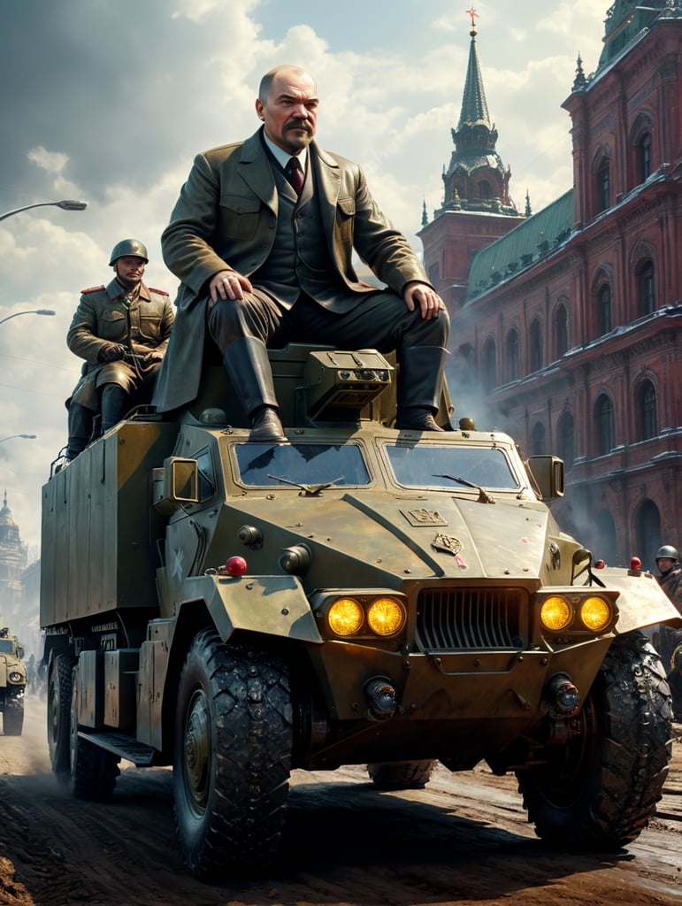 Premium Free ai Images | vladimir lenin rides an armored car into ...
