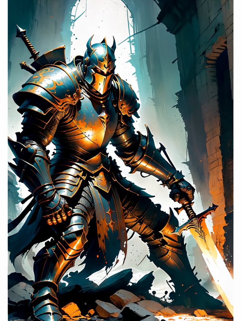 Premium Free ai Images | knight about to fight giant monster in dark ...