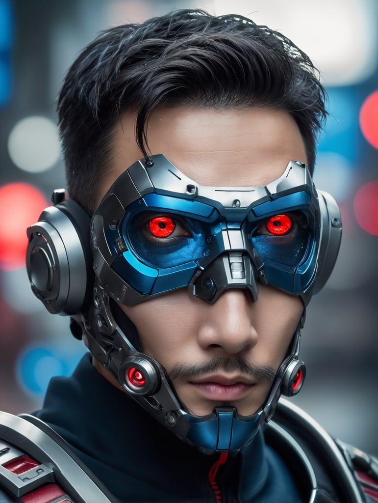 Premium Free ai Images | an android wear mask that is blue with red ...