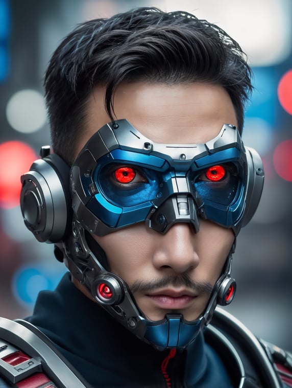 Premium Free ai Images | an android wear mask that is blue with red ...