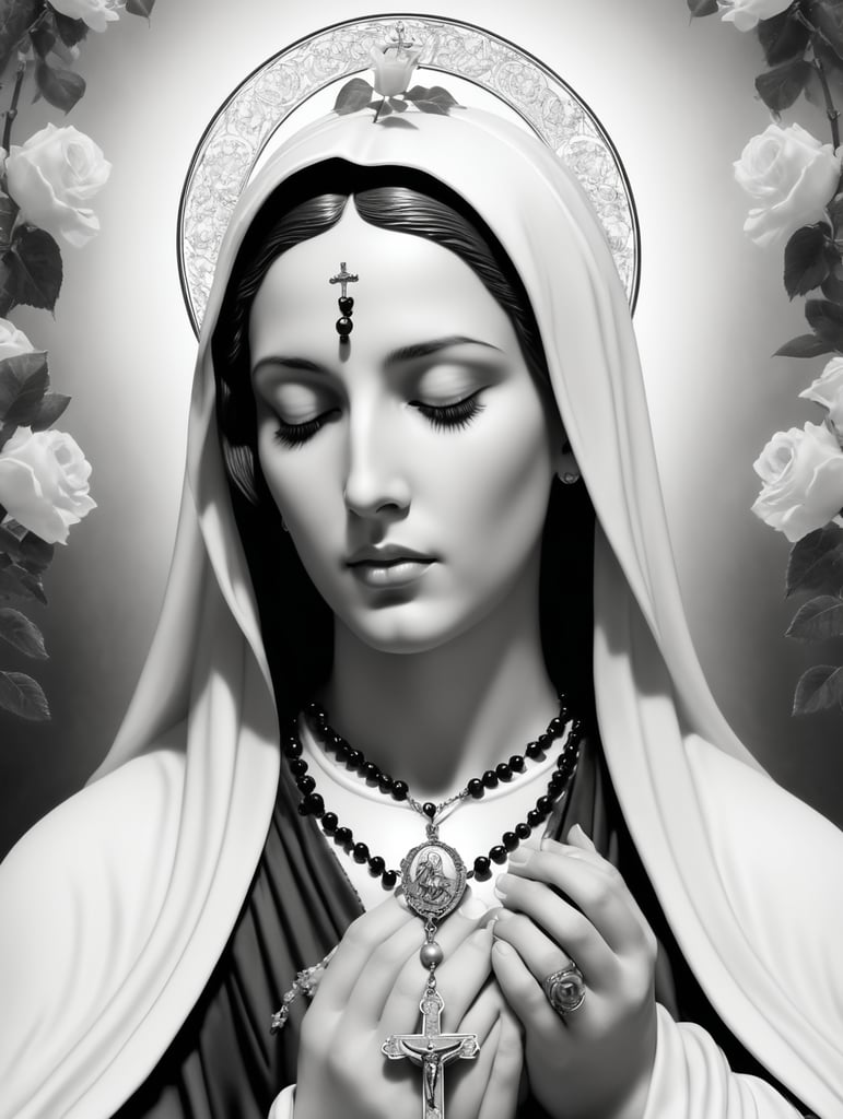 Premium Free ai Images | virgin mary holding roseary with rose in ...