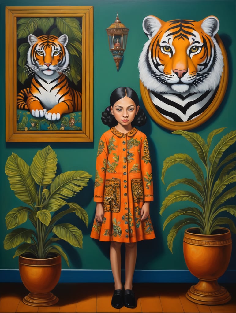 Premium Free ai Images | girl with tiger style of catherine nolin ...