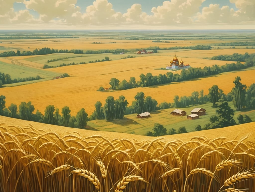 Premium Free ai Images | drawing of soviet landscape large what fields ...