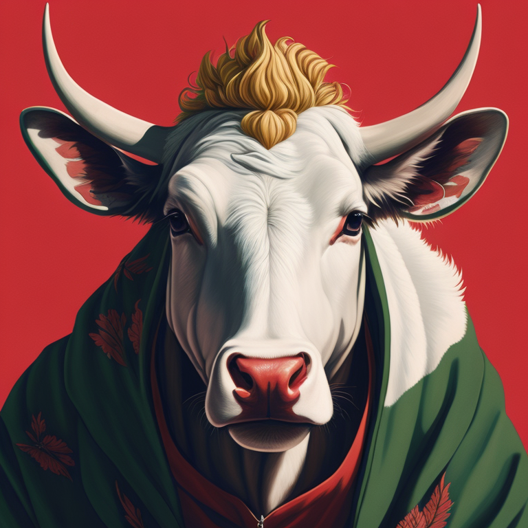 Lumenor AI Image Generation - white cow face smile portrait red hoodie ...