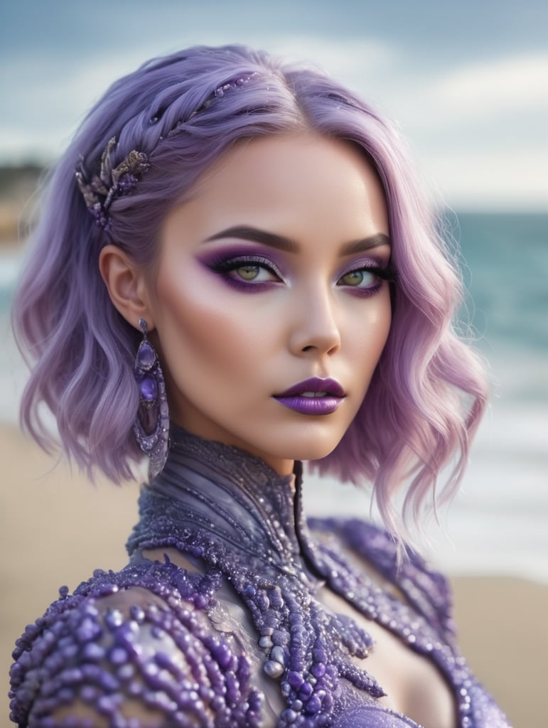 Premium Free ai Images | beautiful alien woman with lavender skin and ...
