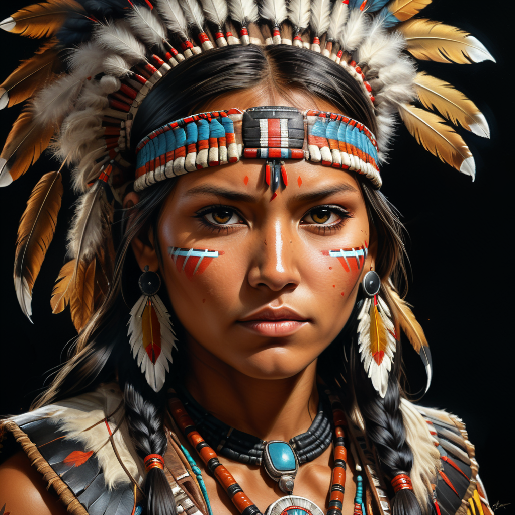 Premium Free ai Images | american indian girl on black background ...