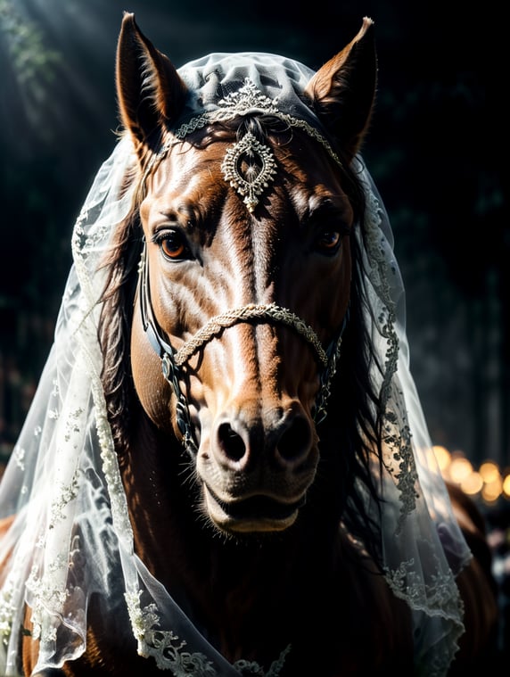 Premium Free ai Images | portrait of happy horse with wedding veil